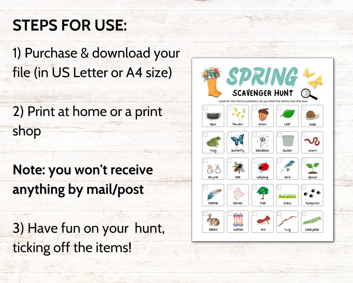 Spring Scavenger Hunt, Outdoor Season Treasure Hunt Printable, Nature ...