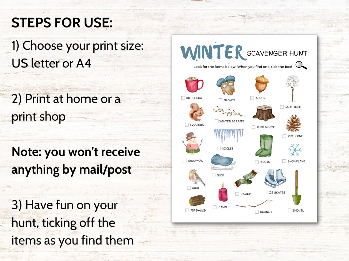 Winter Scavenger Hunt Printable, Outdoor Treasure Hunt Family Activity ...