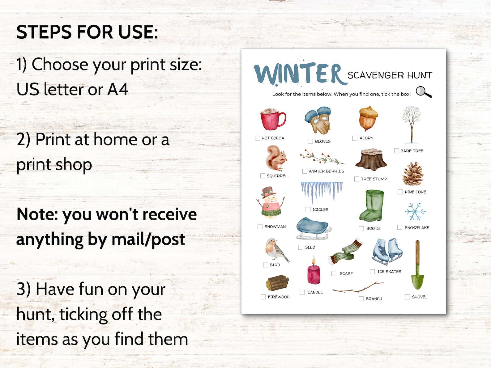Winter Scavenger Hunt Printable, Outdoor Treasure Hunt Family Activity ...