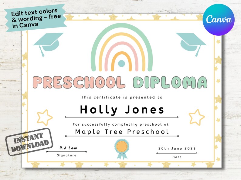 Editable Preschool Diploma Daycare Graduation Preschool - Etsy UK