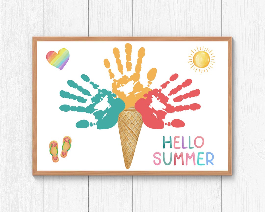 Summer Handprint Craft Art, Watercolor Ice Cream Cone Kid's Art ...