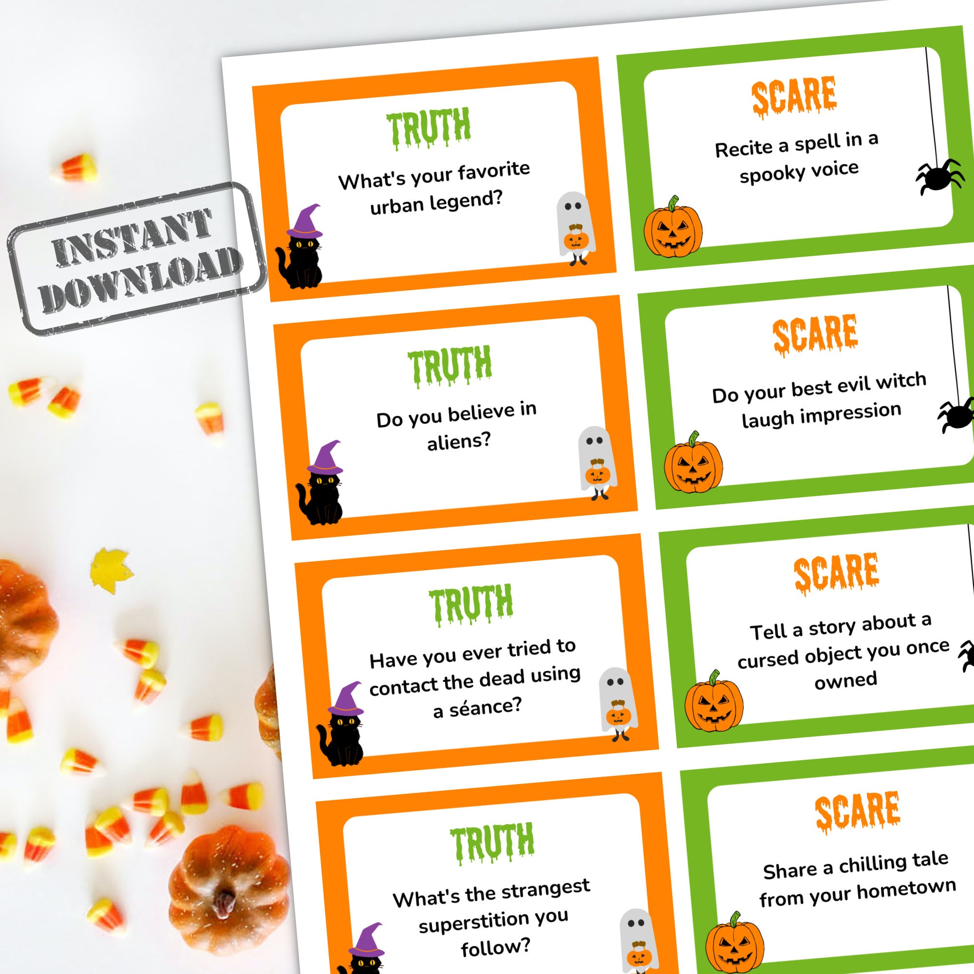 Truth or Scare Game, Halloween Party Game for Kids, Truth or Dare Cards ...