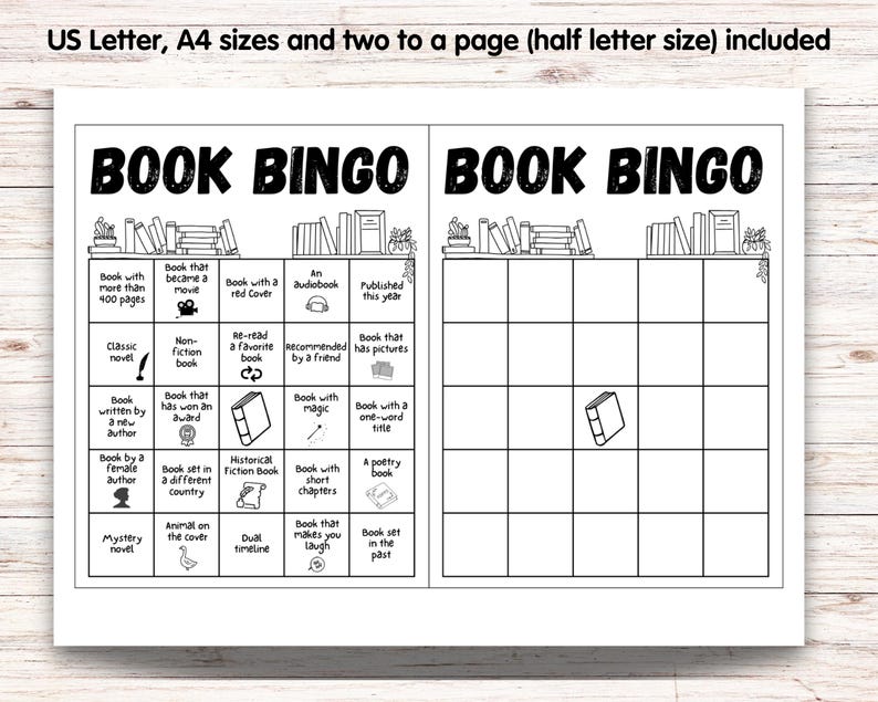 Book Bingo Reading Challenge, Book Reading Log Game, Books Read Tracker ...