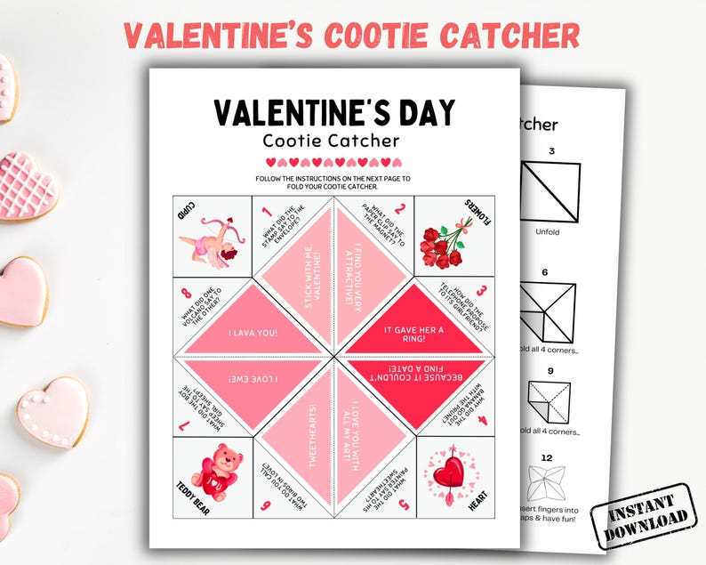 Valentines Day Cootie Catcher Game, Valentines Fortune Teller, Happy ...