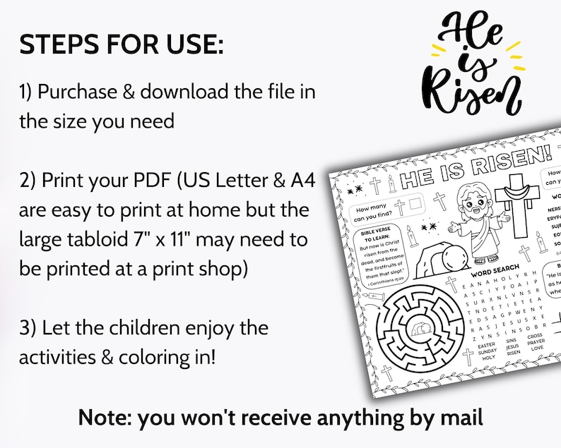 He is Risen Activity Placemat, Resurrection of Jesus Sunday School ...