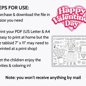 Valentines Day Activity Placemat, Happy Valentines Party Game Coloring ...