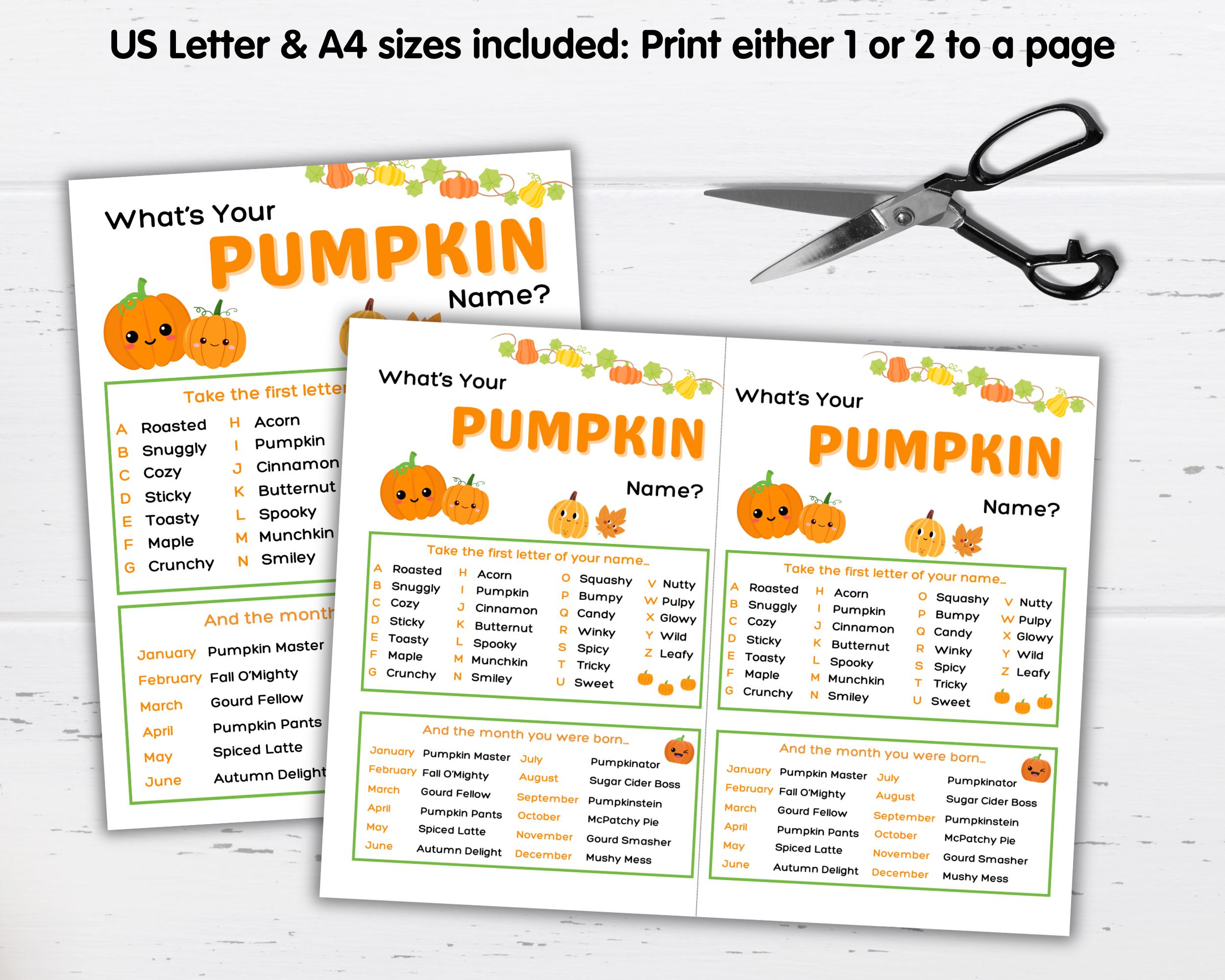 Pumpkin Name Game Printable, What's Your Pumpkin Name, Name Generator ...