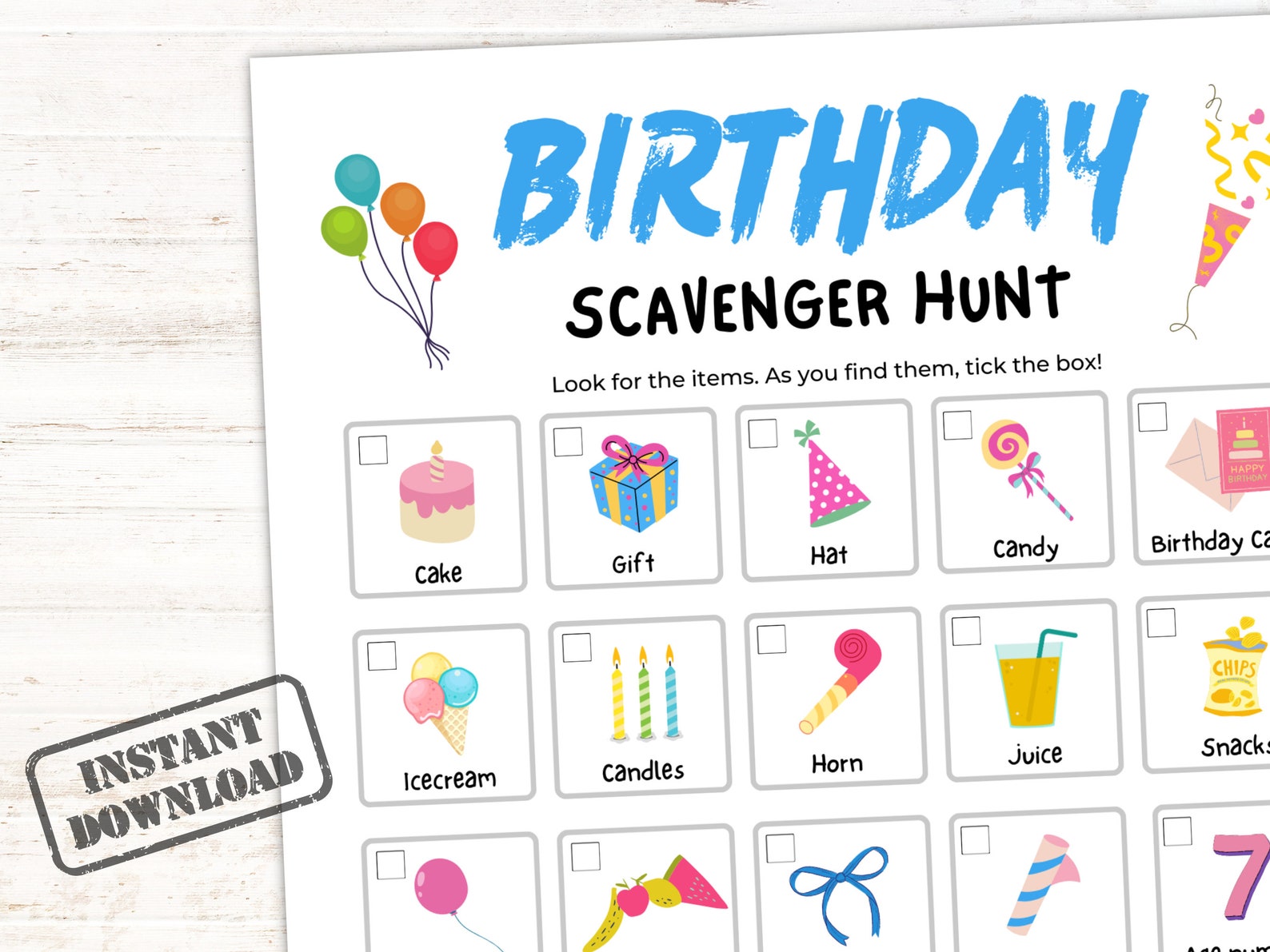 Birthday Scavenger Hunt Game, Birthday Treasure Hunt Printable ...
