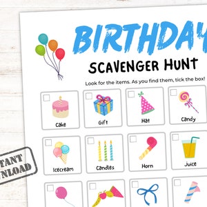 Birthday Scavenger Hunt Game, Birthday Treasure Hunt Printable ...