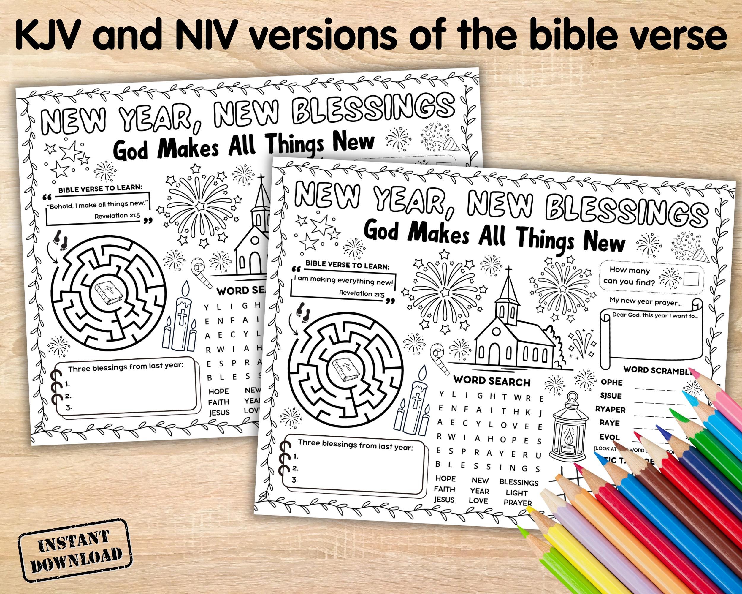 New Year Bible Activity Placemat, Christian New Year's Eve Coloring ...