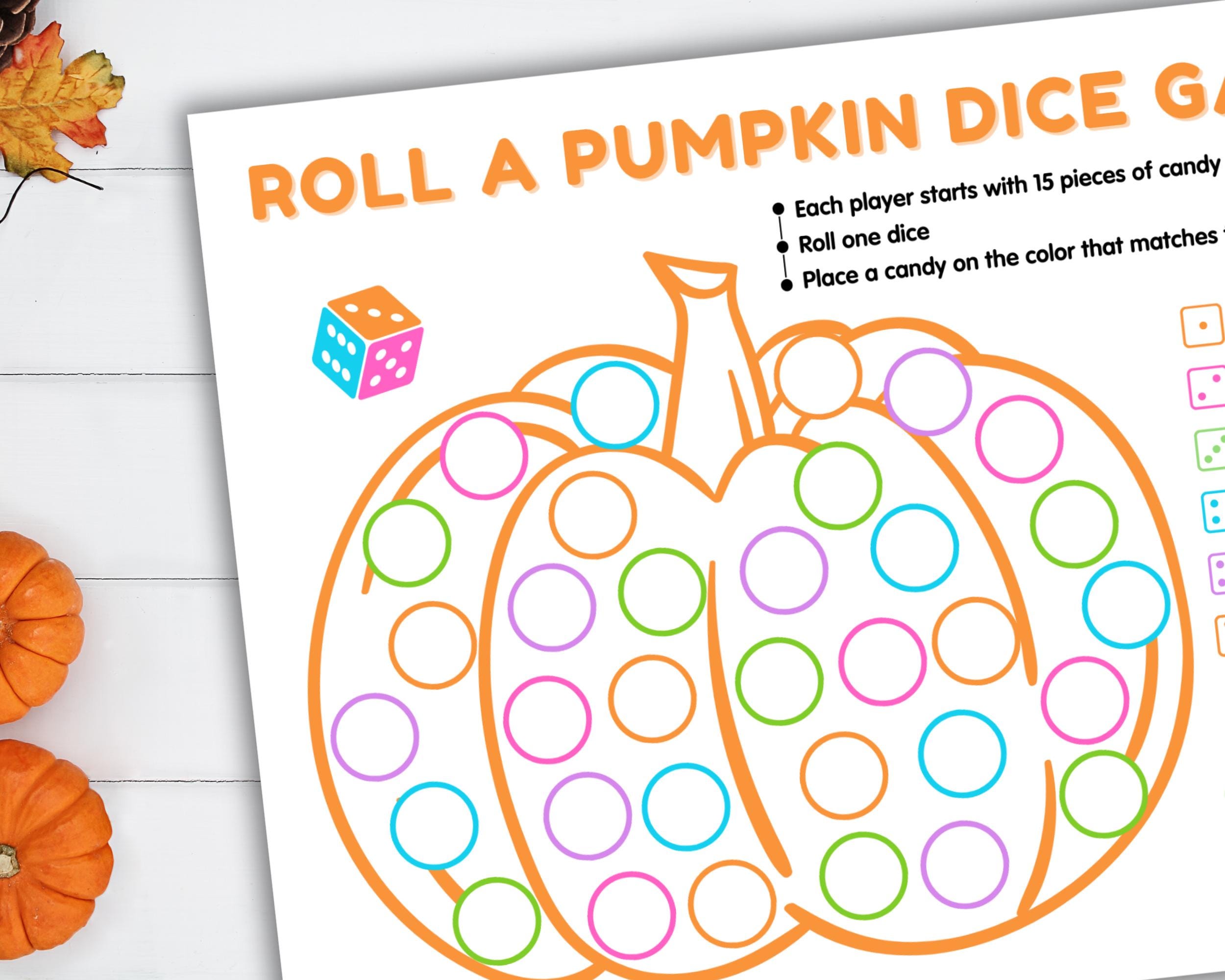 Roll A Pumpkin Dice Game, Roll A Jack O Lantern Halloween Party Game ...