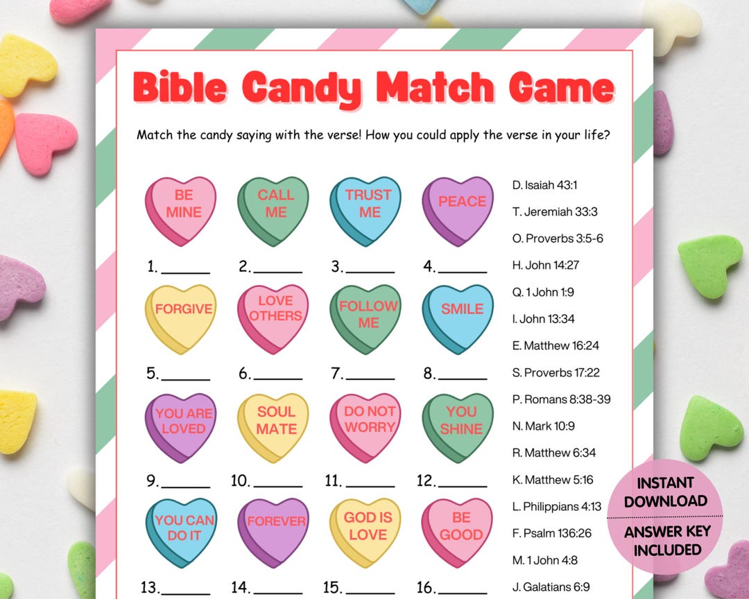 God's Conversation Hearts Bible Match Game, Bible Verse Matching Game ...