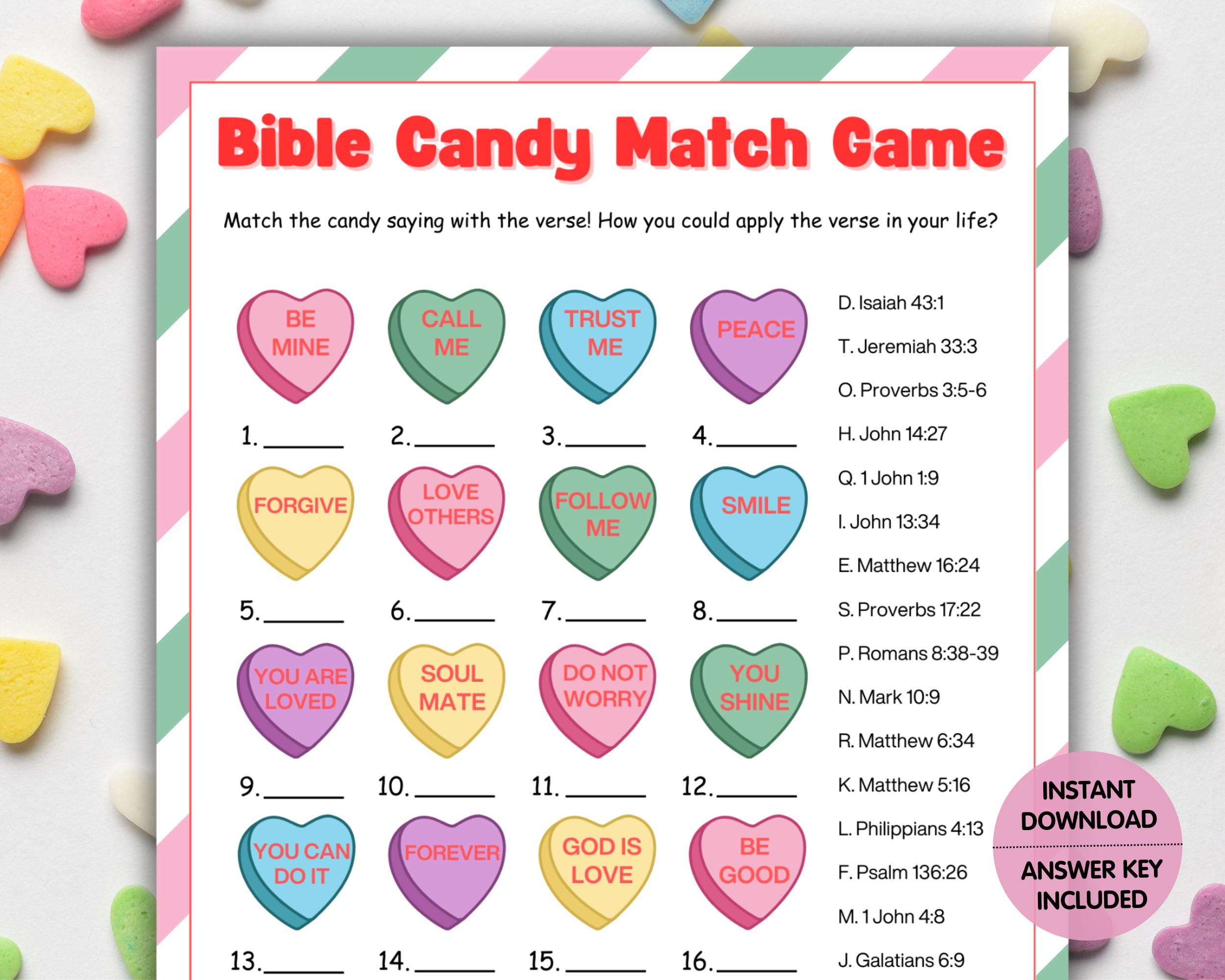 Christian Valentine Candy Heart Game Printable, Conversation Bible ...