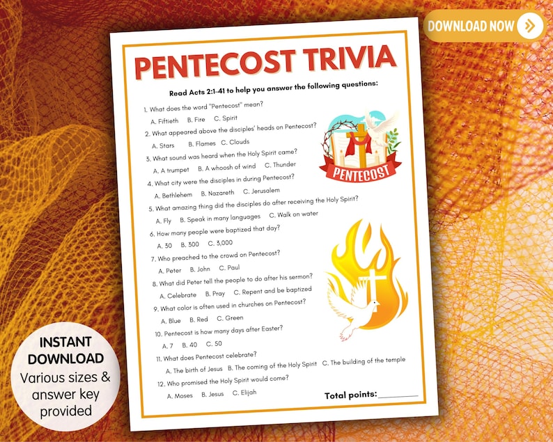 Pentecost Trivia Game Quiz, Printable Bible Lesson Activity for Kids ...