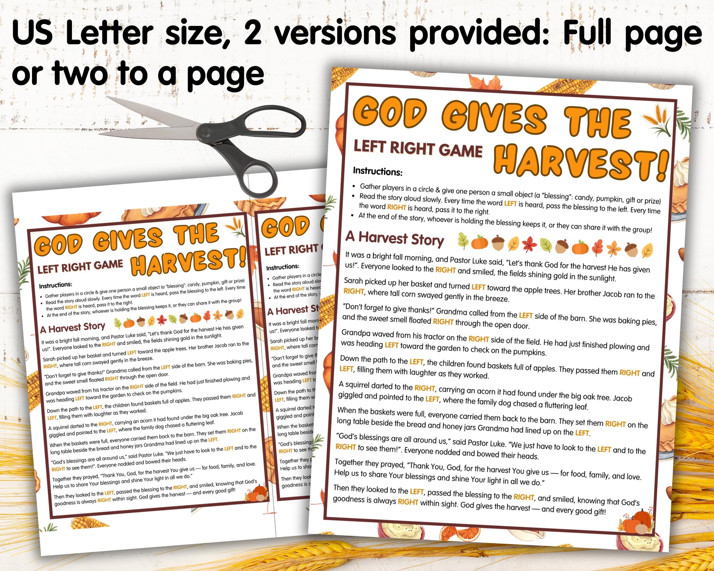 Harvest Left Right Game, Sunday School Thanksgiving Activity, God's ...