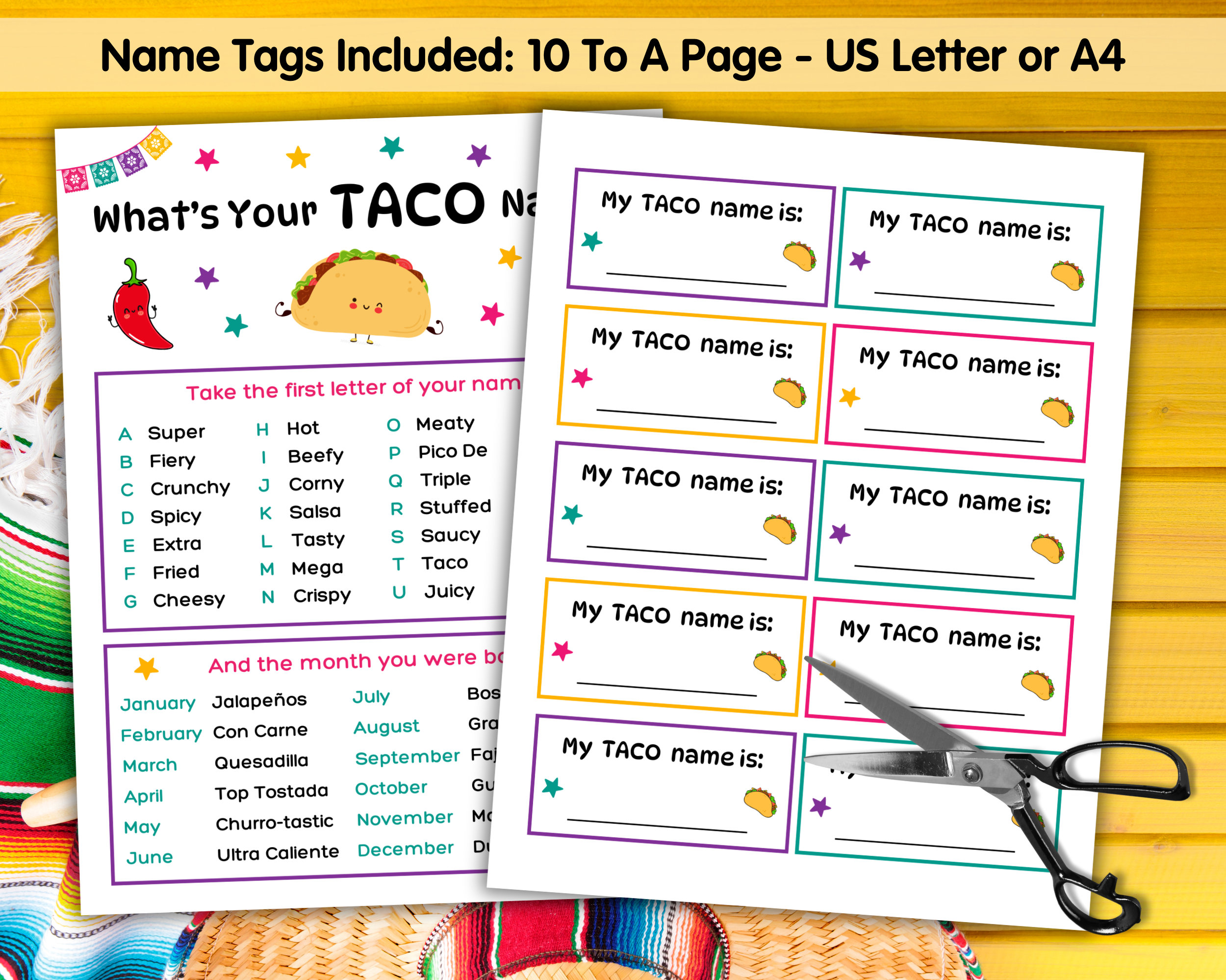 What's Your Taco Name Game, Cinco De Mayo Mexican Party Game, Mexican ...
