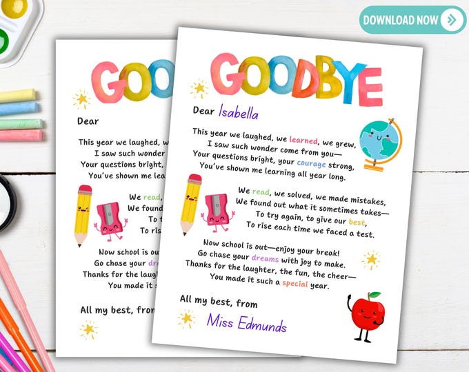 End of Year Poem From Preschool Teacher, Editable Goodbye Letter for ...