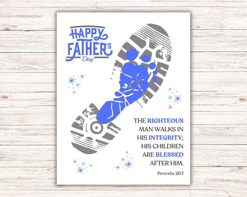 Father's Day Bible Craft, Bible Verse Christian Dad Footprint Keepsake ...