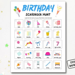Birthday Scavenger Hunt Game, Birthday Treasure Hunt Printable ...