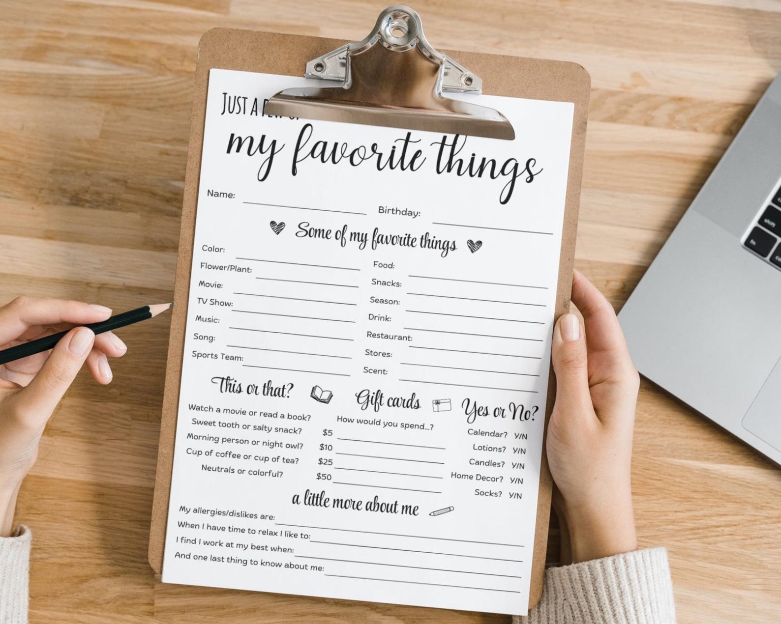 Employee Favorite Things Survey, Coworker Questions Form, All About Me ...