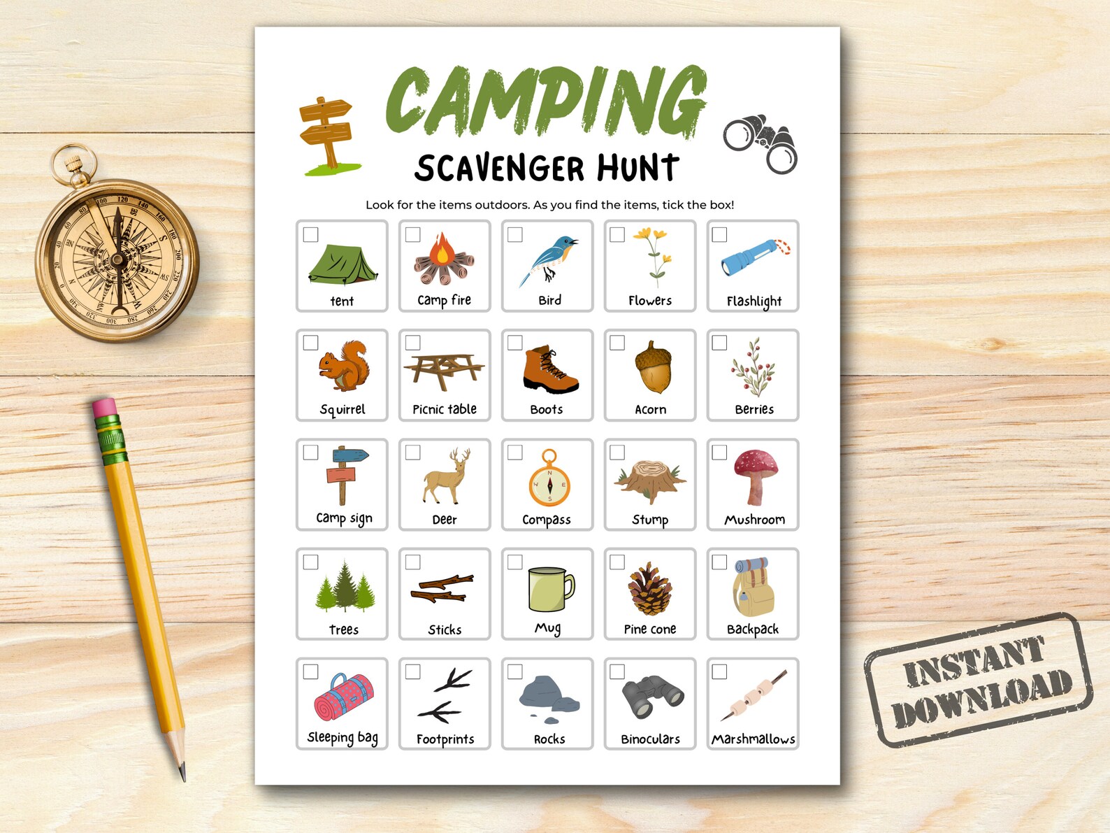 Camping Scavenger Hunt, Outdoor Treasure Hunt Printable, Scavenger Hunt ...