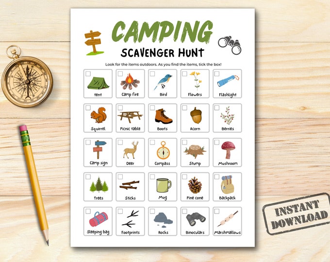 Camping Scavenger Hunt Printable Nature Scavenger Hunt - Etsy