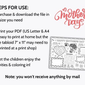 Happy Mothers Day Activity Placemat Printable, Mothers Day Craft ...