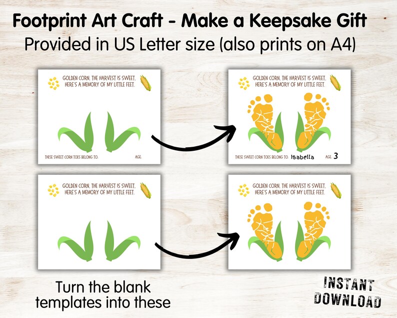 Fall Corn Footprint Craft, Harvest Handprint Art Poem Printable ...
