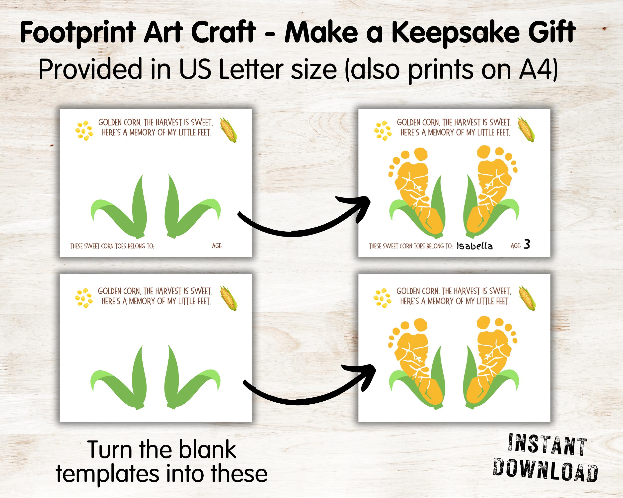 Fall Corn Footprint Craft, Harvest Handprint Art Poem Printable ...