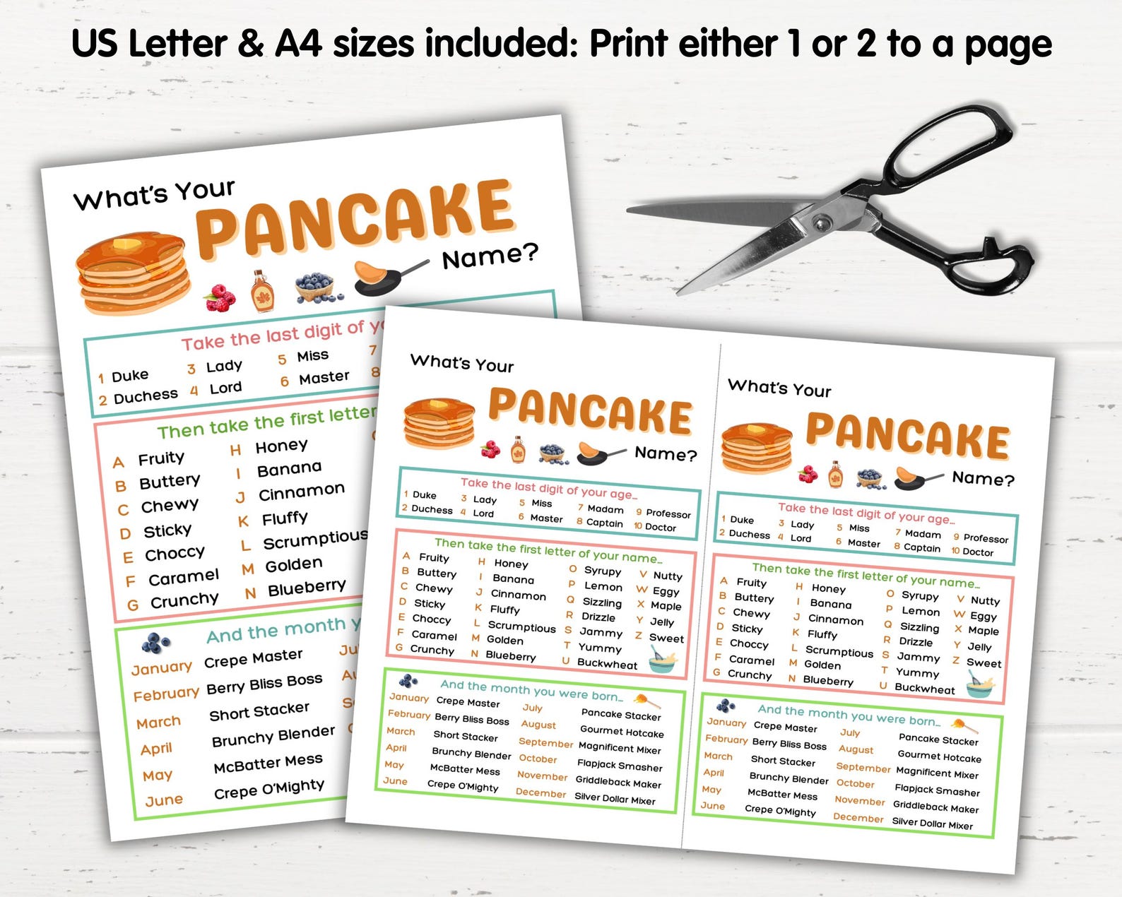 What's Your Pancake Name Game, Pancake Day Game Breakfast Party, Shrove ...