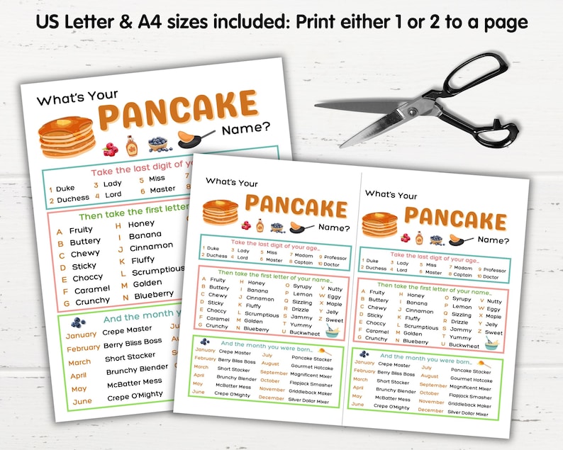 What's Your Pancake Name Game, Pancake Day Game Breakfast Party, Shrove ...