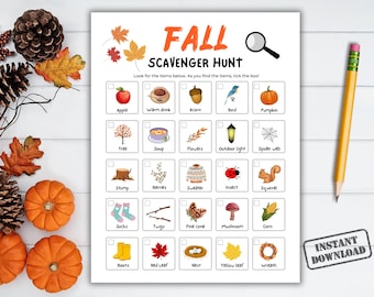 Fall Scavenger Hunt, Outdoor Autumn Treasure Hunt, Nature Scavenger ...