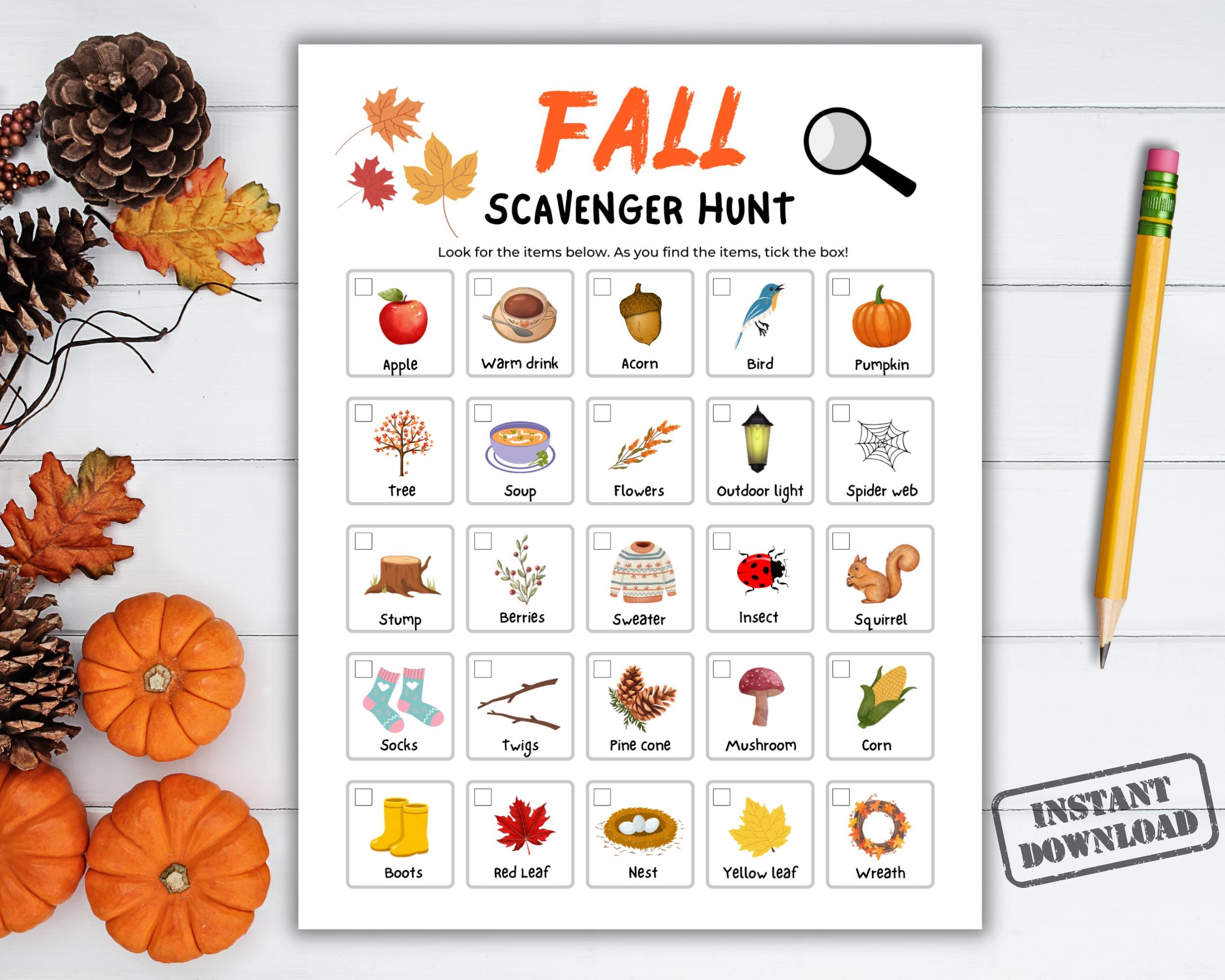 Fall Scavenger Hunt, Outdoor Autumn Treasure Hunt, Nature Scavenger ...