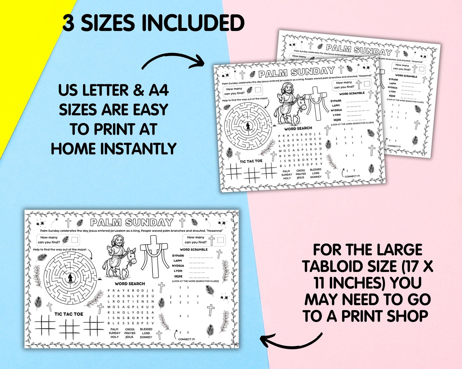 Palm Sunday Activity Placemat, Holy Week Bible Sunday School Activity ...