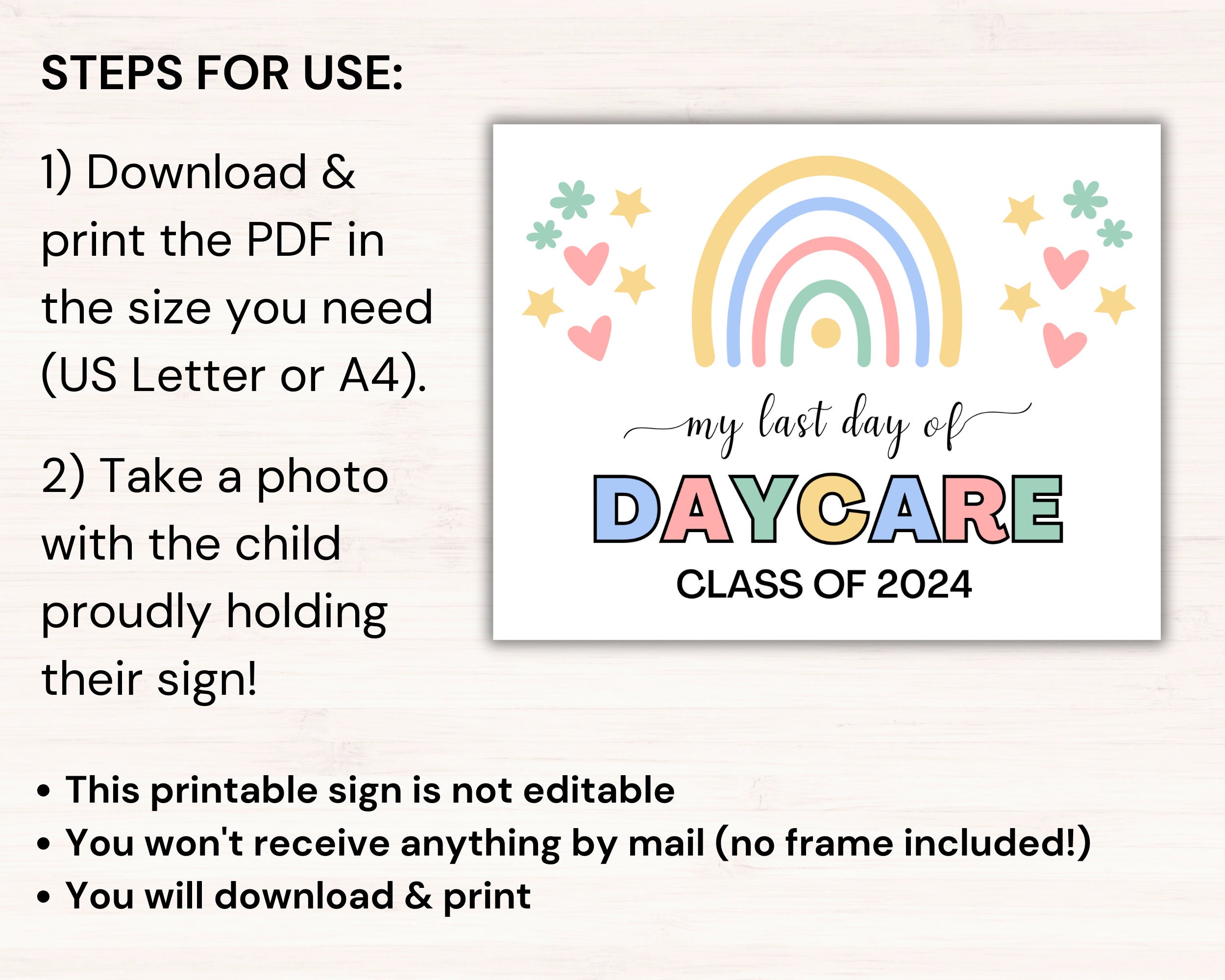 Last Day of Daycare Sign, Daycare Class of 2024, Daycare Graduate ...