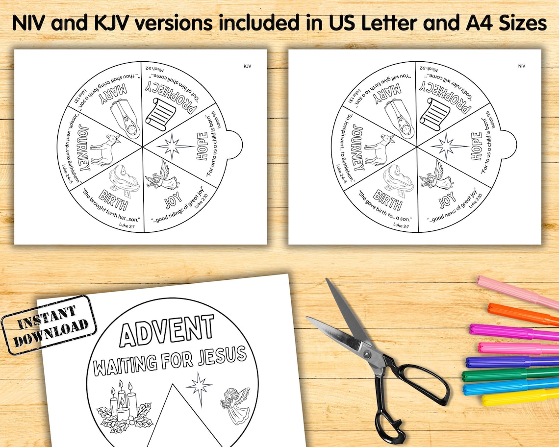 Christmas Advent Coloring Wheel, Nativity Bible Verse Craft, Printable ...