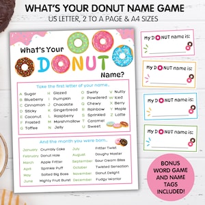 What's Your Donut Name Game Printable, Donut Party Game, Office Party ...