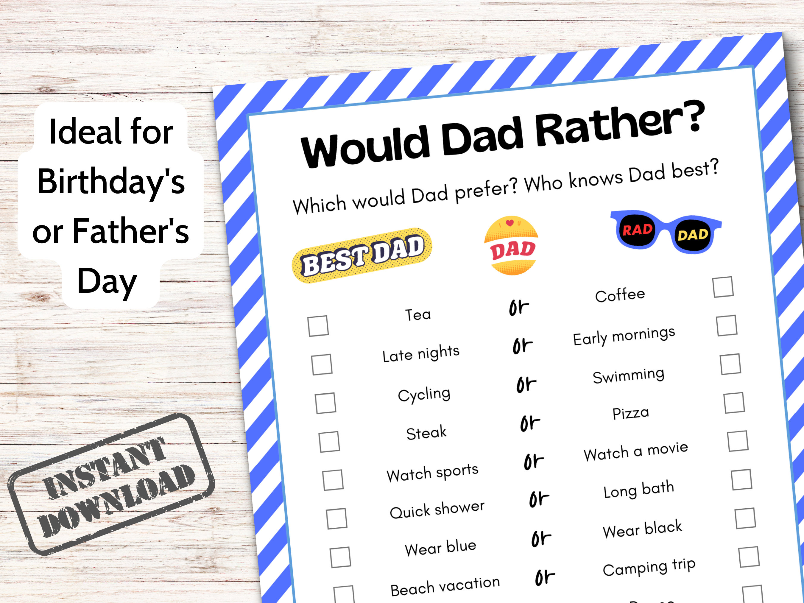 Would Dad Rather Game, This or That Game, Who Knows Dad Best? Father's ...