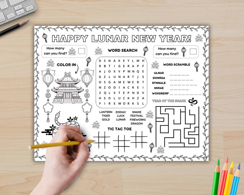 Lunar New Year Activity Placemat Printable, Year of the Snake 2025 ...