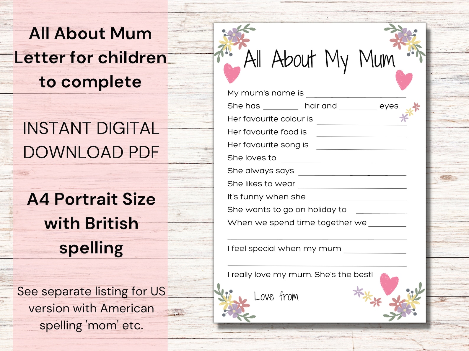 All About My Mum Printable, All About Mum Questionnaire, Appreciation ...