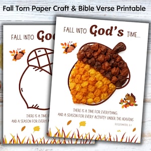 Fall Tissue Paper Craft, Acorn Torn Paper Template, Sunday School Bible ...