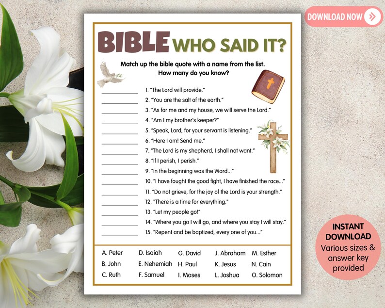 Bible Verse Trivia Game Printable, Who Said It Scripture Match up ...