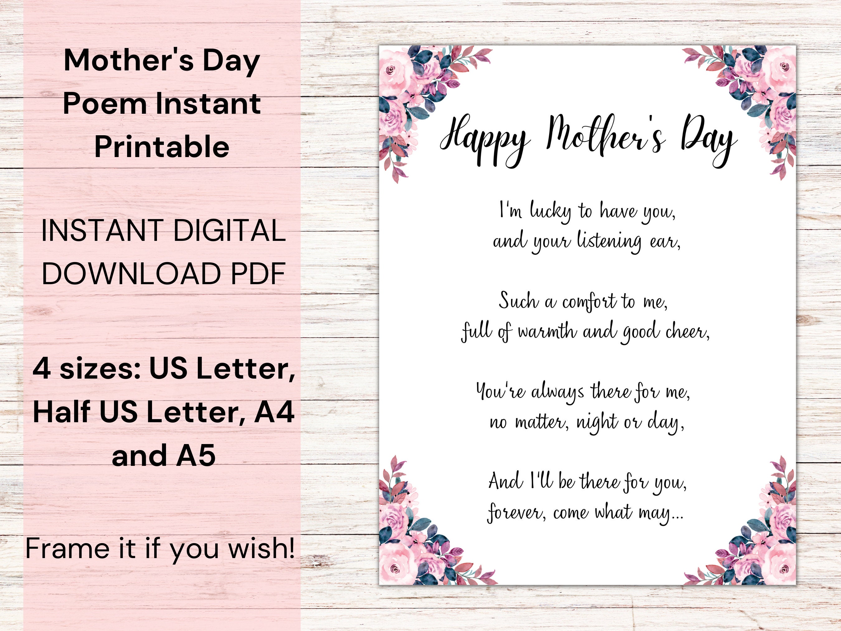 Mothers Day Poem Printable Poem for Mom UNFRAMED Printable - Etsy Australia