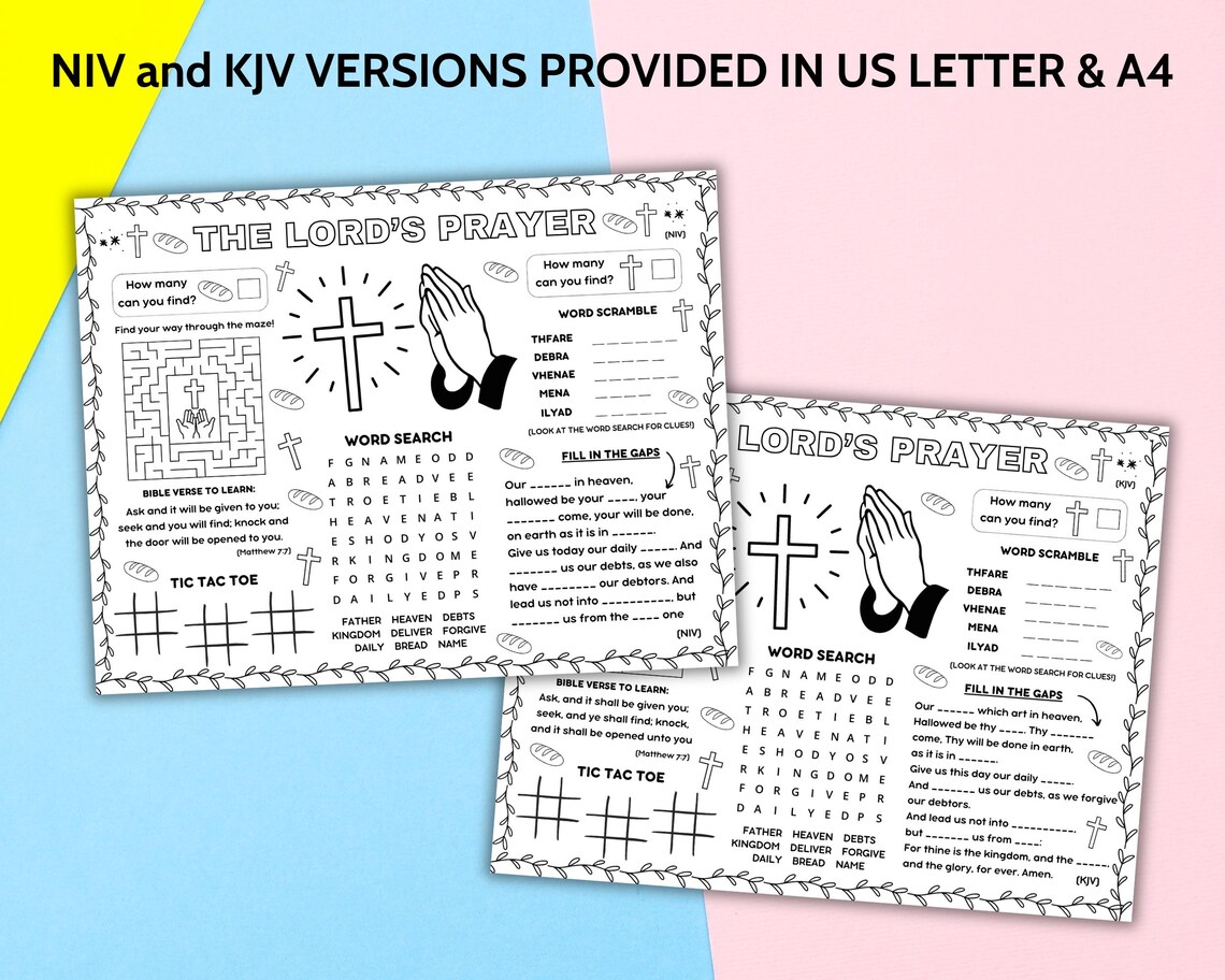 The Lord's Prayer Activity Placemat, Sunday School Craft Games, Bible ...