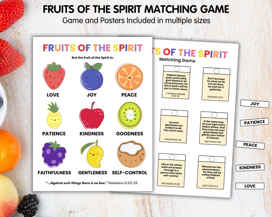 Fruits of the Spirit Matching Game, Bible Scripture Memory Cards ...