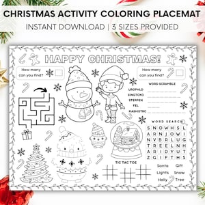 Happy Christmas Activity Placemat Printable, Kids Christmas Coloring ...
