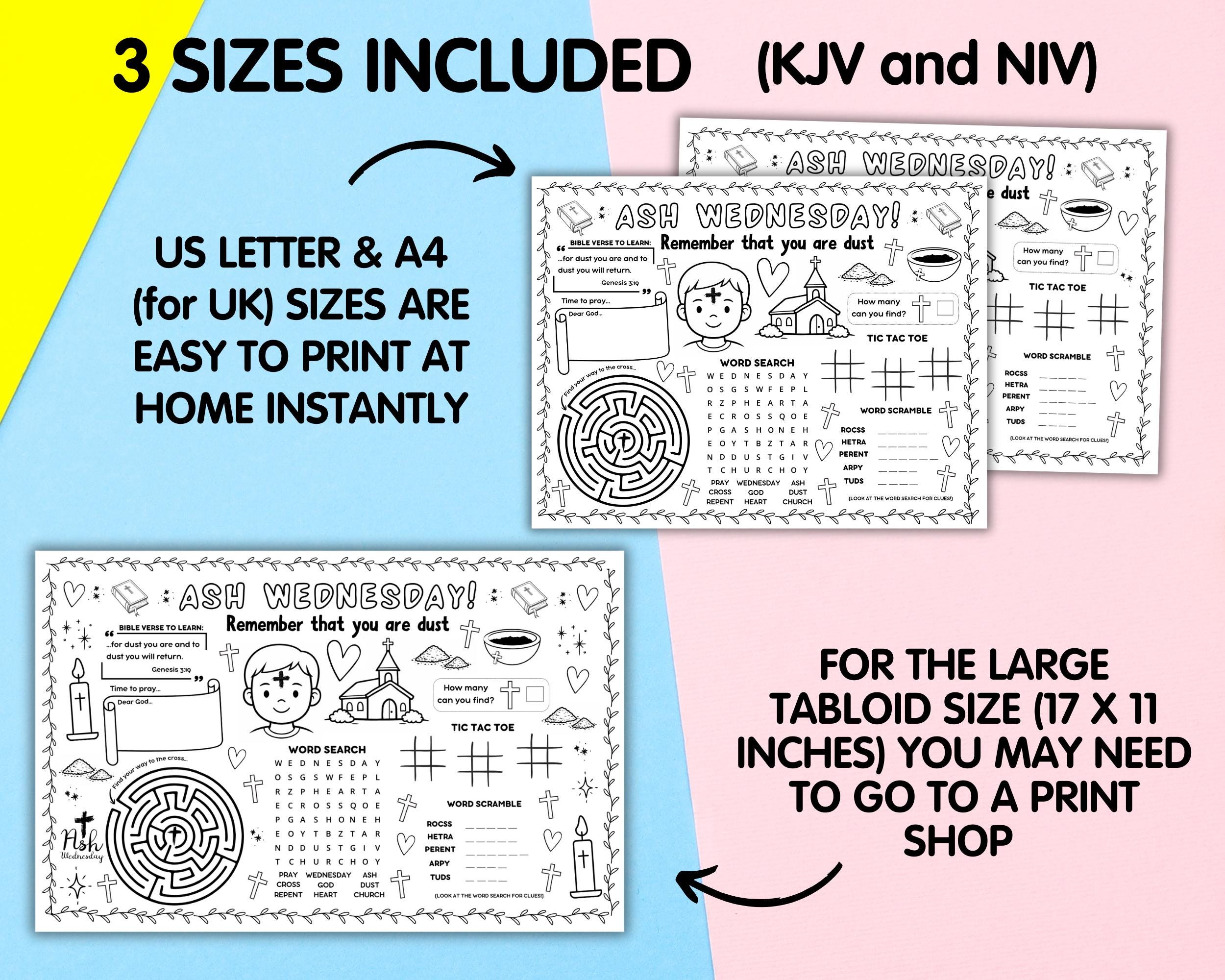 Ash Wednesday Activity Placemat, Christian Bible Coloring Page ...
