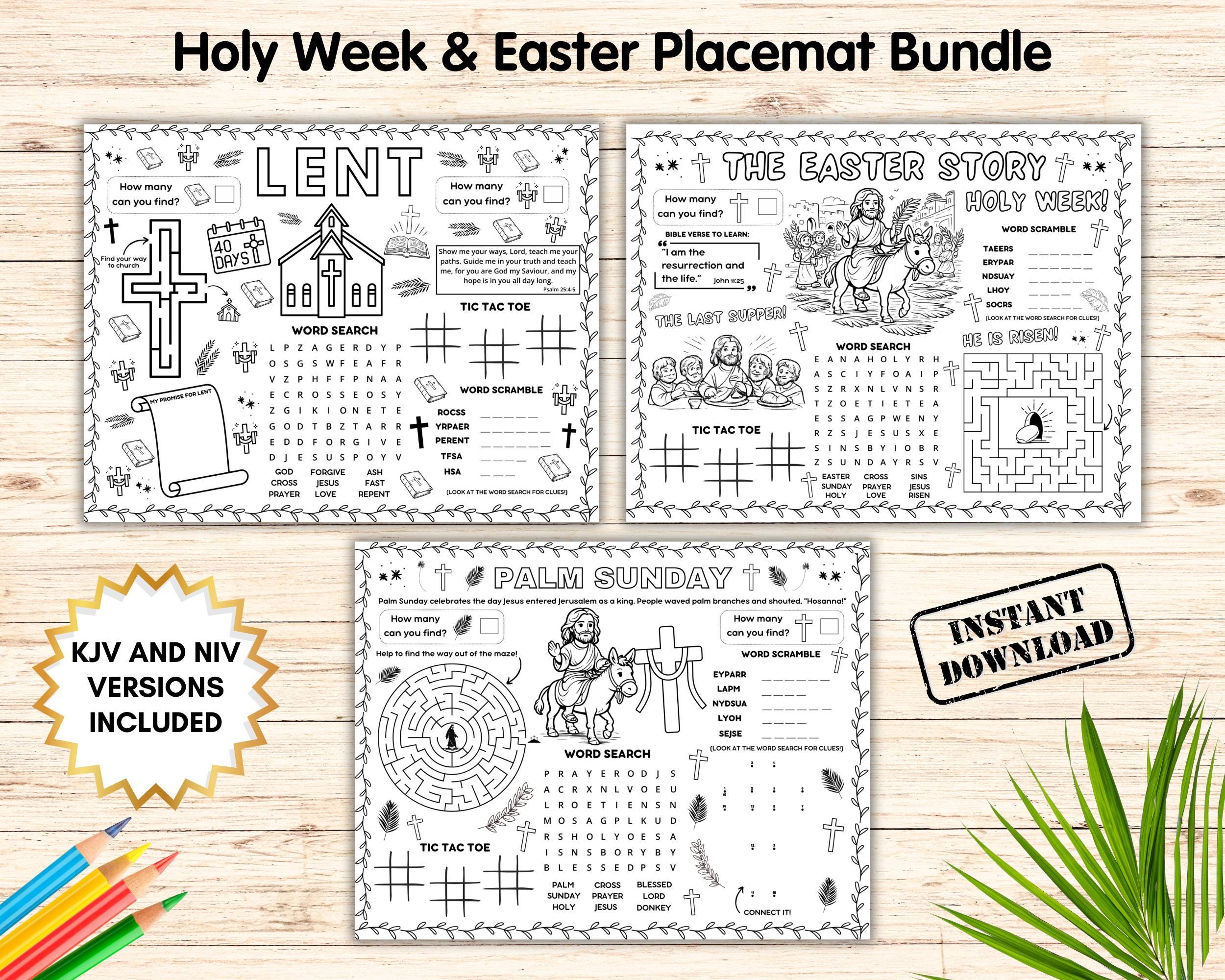 Holy Week Activity Placemat Bundle, Easter Story Coloring, Sunday ...