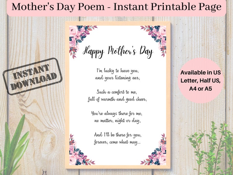 Mothers Day Poem Printable Poem for Mom UNFRAMED Printable - Etsy
