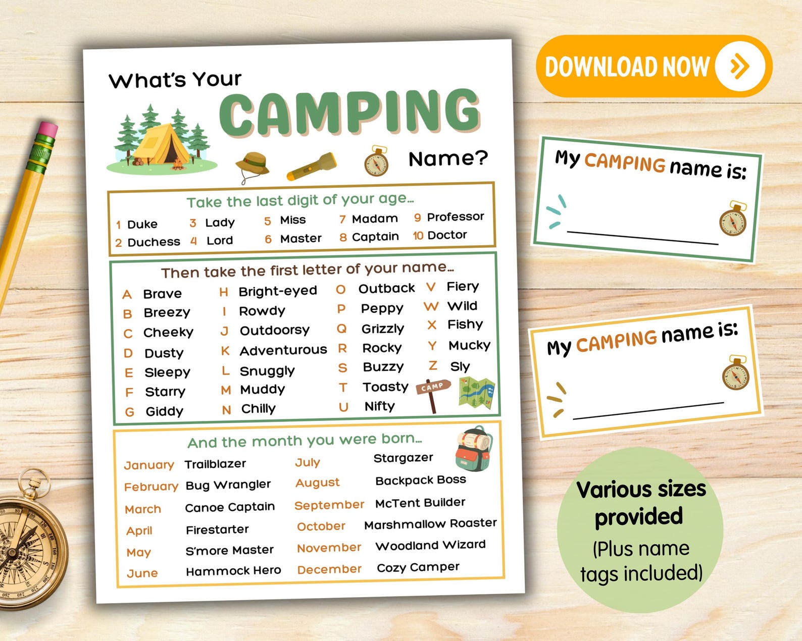 What's Your Camping Name Game, Camping Birthday Party, Campground Theme ...